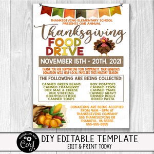 EDITABLE Fall Thanksgiving Food Drive Fundraiser Flyer Church | Etsy