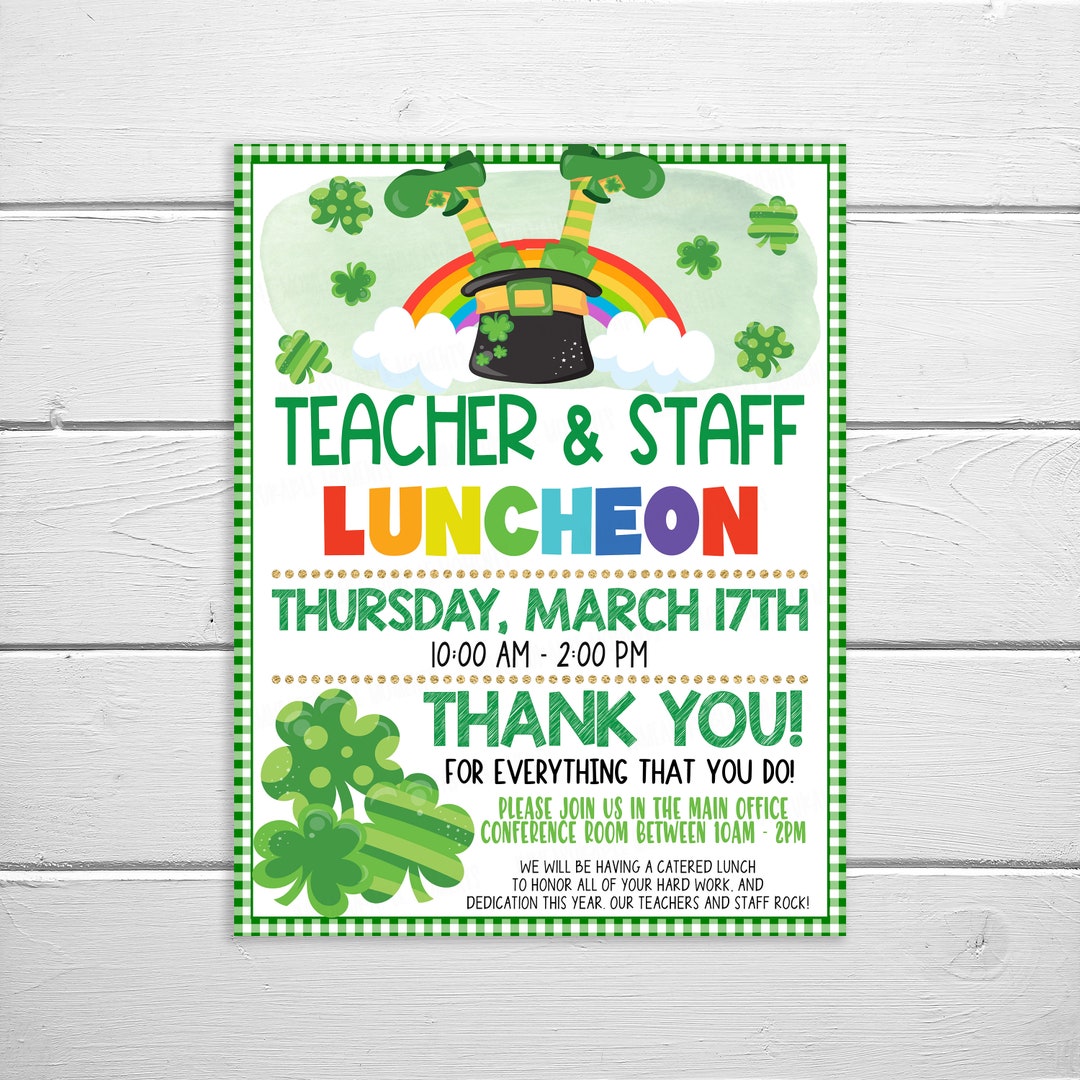 St. Patrick's Day Teacher Appreciation Luncheon Invitation, Teacher and ...