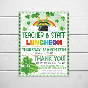 St. Patrick's Day Teacher Appreciation Luncheon Invitation, Teacher and ...