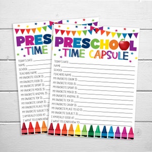 Preschool Time Capsule Printable, Pre-k Kids Student Memory Sheet ...