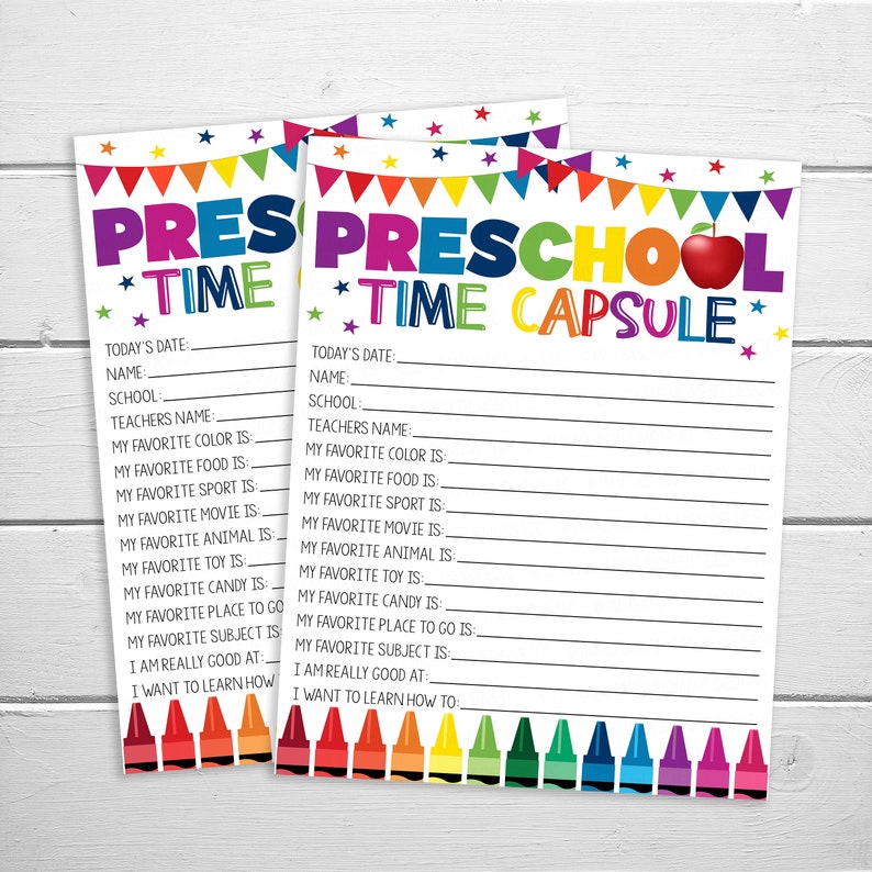 Preschool Time Capsule Printable, Pre-k Kids Student Memory Sheet ...