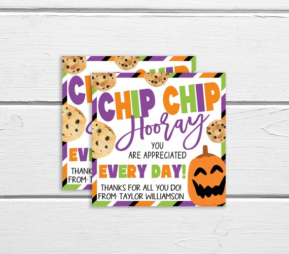 Halloween Cookie Thank You Gift Tags, Chip Chip Hooray, Appreciation ...