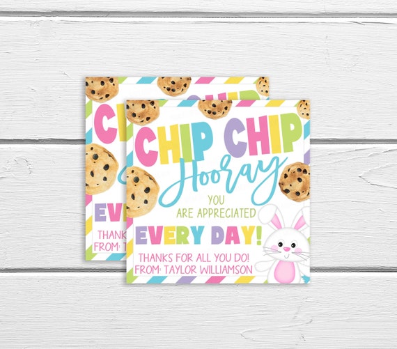 Easter Cookie Thank You Gift Tags, Chip Chip Hooray, Appreciation Label ...