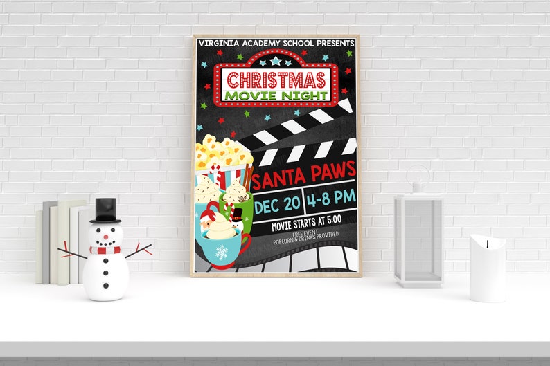 EDITABLE Christmas Movie Night Flyer Invitation Kid School - Etsy