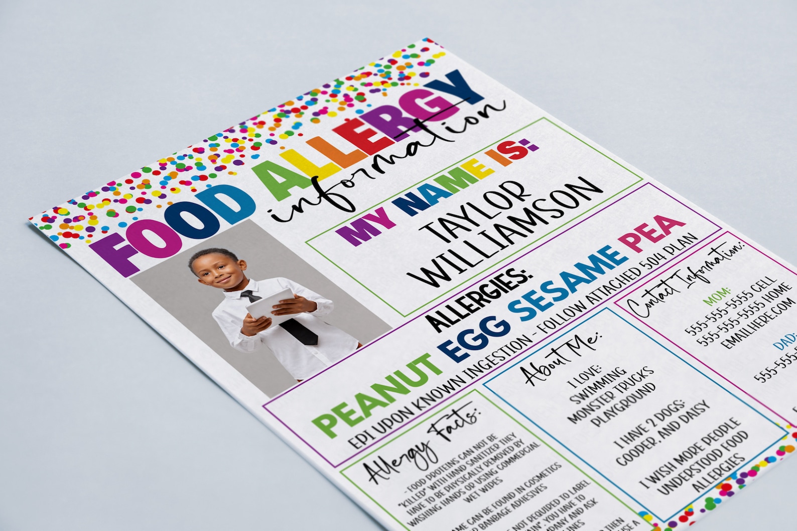 Editable Food Allergy Information Sheet Printable School - Etsy UK