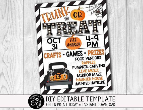 EDITABLE Trunk or Treat Flyer, Kids Halloween Party, Community Business ...