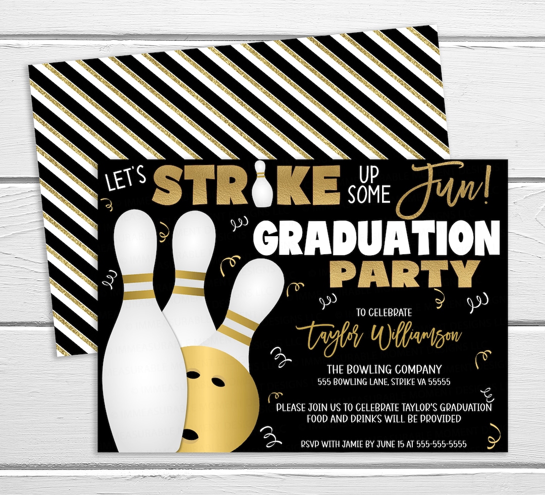 Bowling Graduation Party Invitation, Bowling Party Card, Adult Party ...