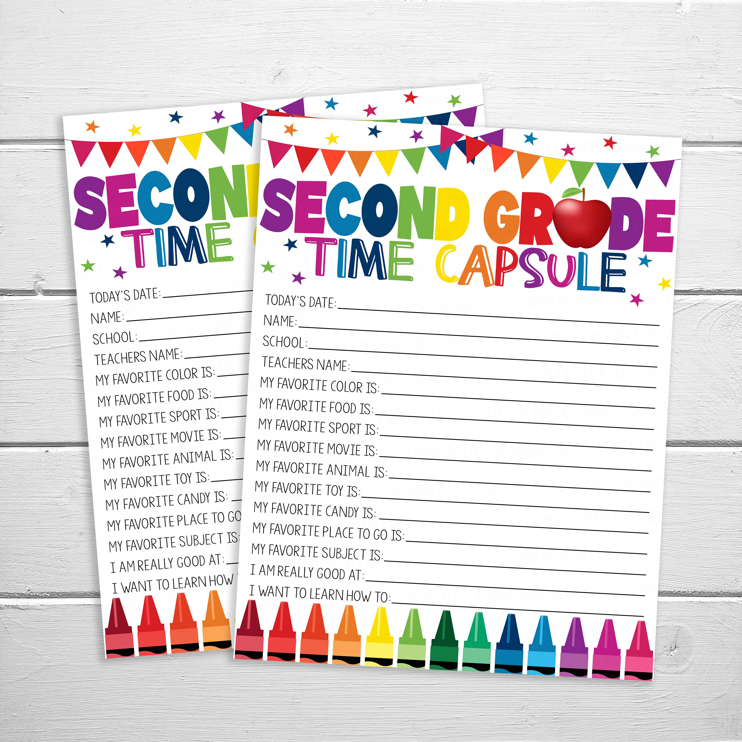Second Grade Time Capsule Printable, 2nd Grade Student Memory Sheet ...