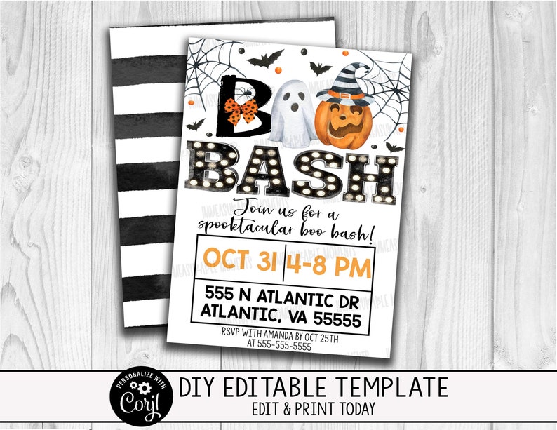 EDITABLE Halloween Boo Bash Party Invitation/flyer, Kids Halloween ...