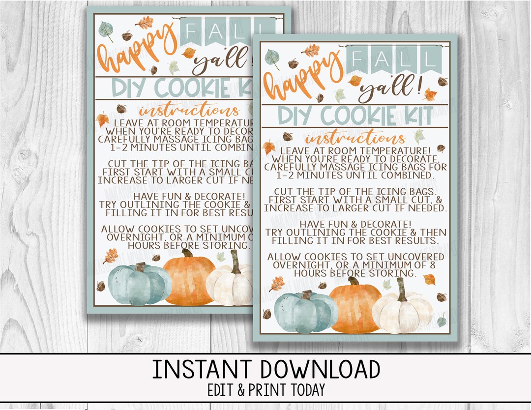 Fall Cookie Tag/card DIY Cookie Kit Card Printable Cookie - Etsy