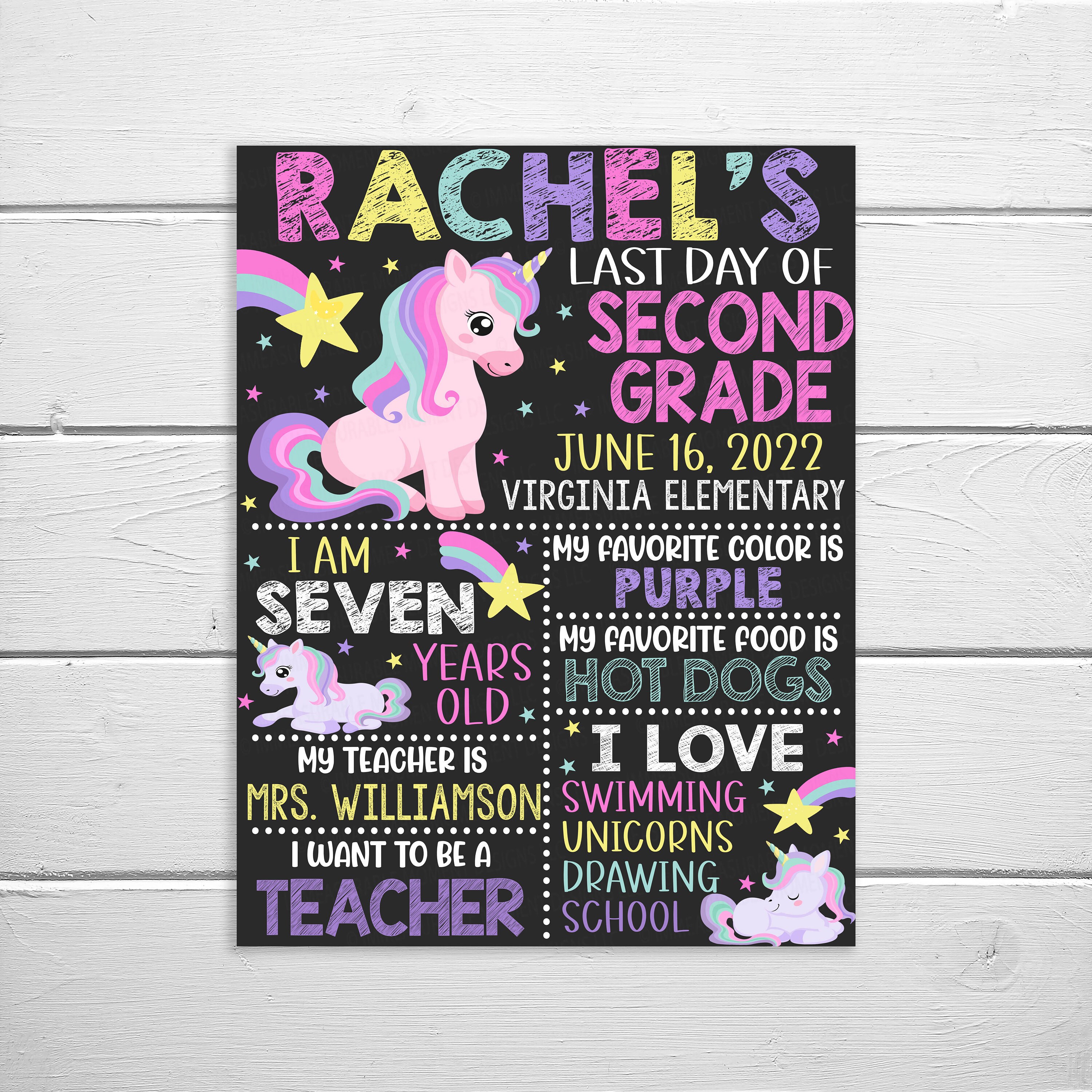 Editable Unicorn Last Day of School Sign Any Age Grade 1st - Etsy