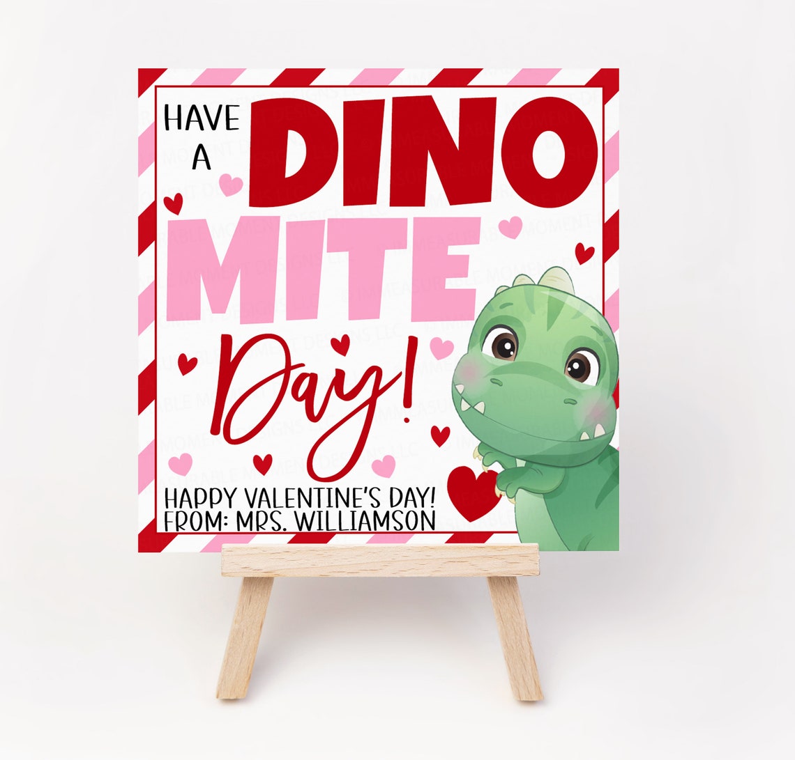 Valentine's Dinosaur Gift Tags, Have A Dino Mite Day, Gift for Students ...