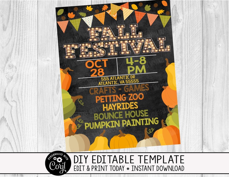 EDITABLE Fall Festival Flyer Invitation, Kids Fall Event, Community ...
