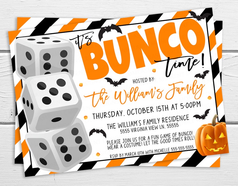 Halloween Bunco Night Invitation Flyer, Editable Fall Bunco Dice Party ...