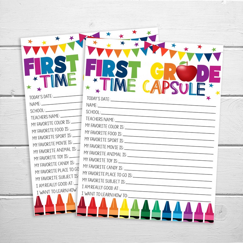 First Grade Time Capsule Printable 1st Grade Kids Student - Etsy
