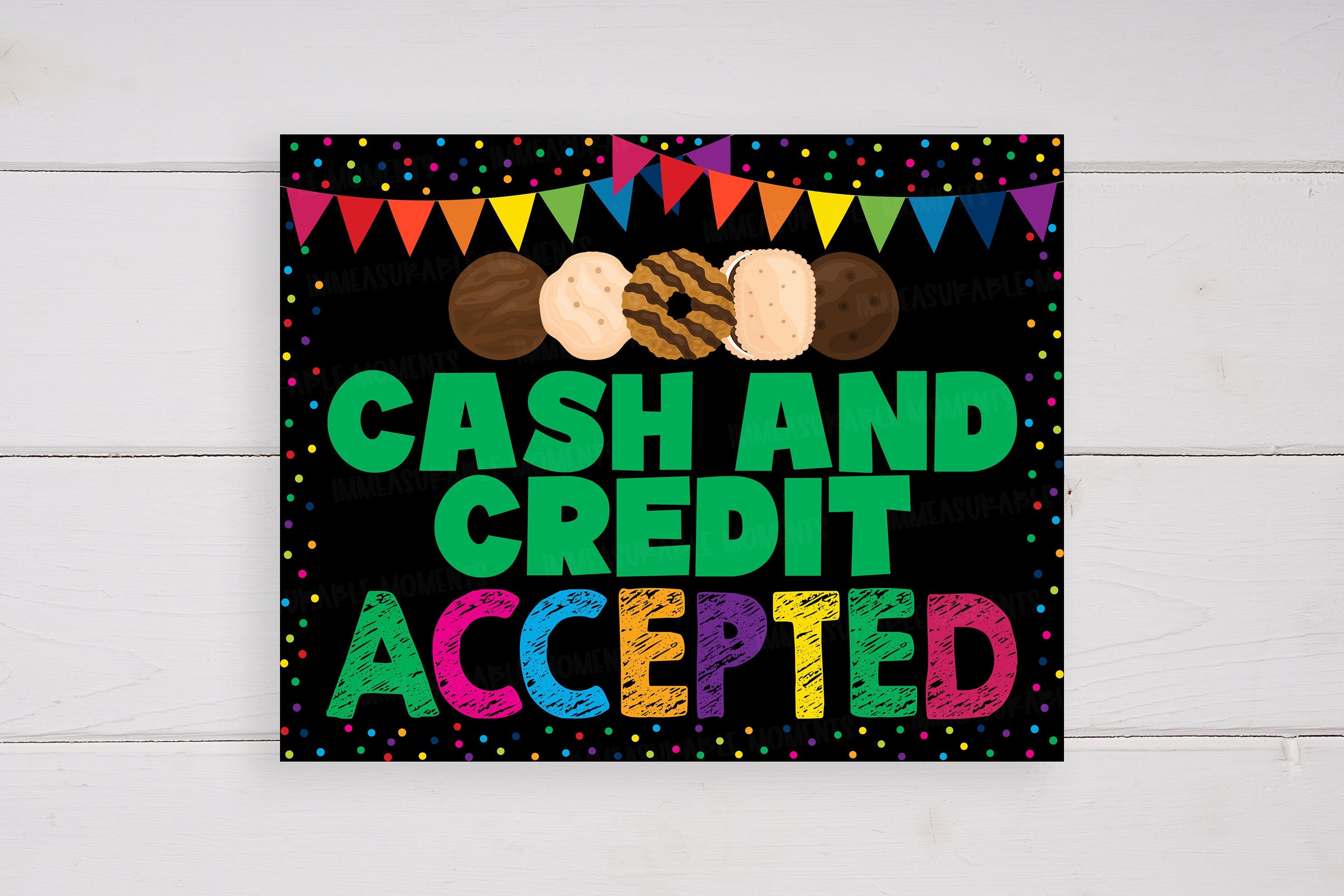 Scout Cookie Booth Sign, Cash Credit Accepted, Printable Cookie Drop ...