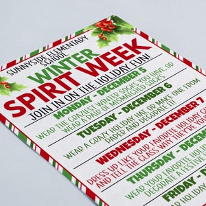 December School Spirit Week Itinerary Schedule, Christmas Winter School ...