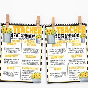 Teacher Appreciation Week Schedule Itinerary, Editable School Teacher ...