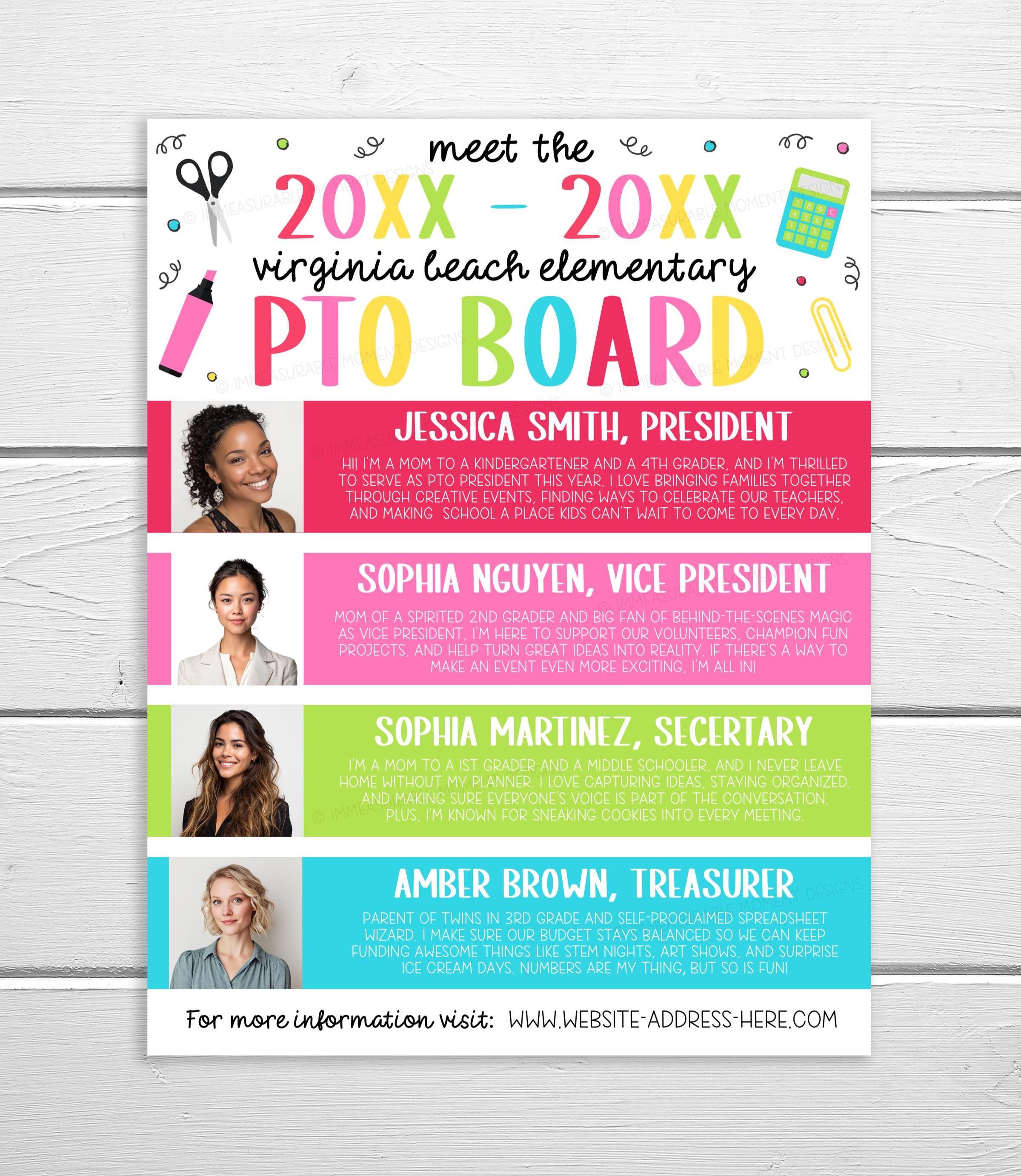 Meet the PTO PTA Flyer, Editable Printable Board Introduction, Officer ...