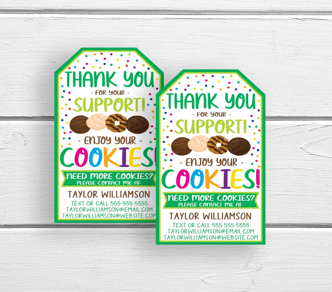 Scout Cookie Thank You Tags, Editable Girl Cookie Troop Booth Note ...