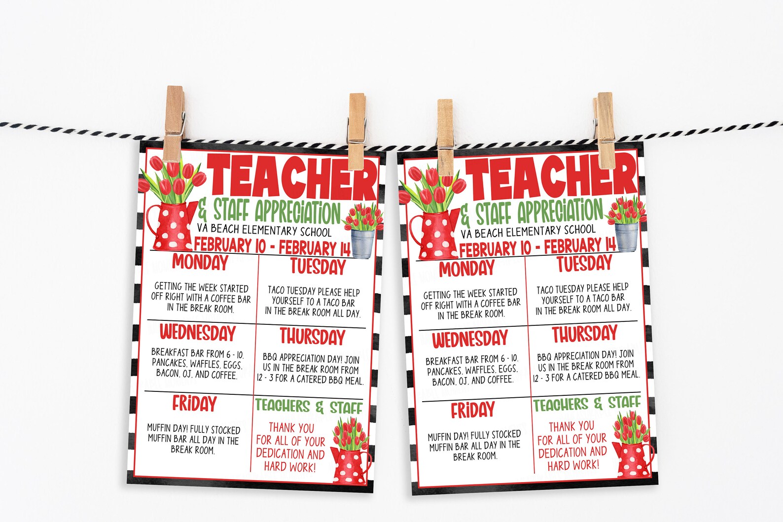 Valentine Teacher Appreciation Schedule Itinerary Editable - Etsy