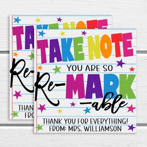 Marker Thank You Gift Tag, Take Note You Are Re-mark-able, Pen Teacher ...