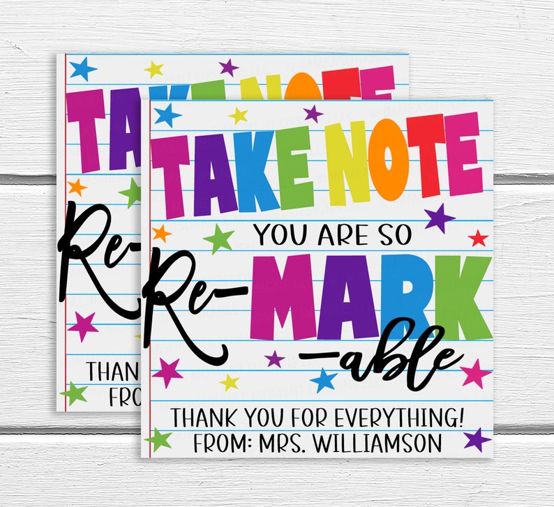 Marker Thank You Gift Tag, Take Note You Are Re-mark-able, Pen Teacher ...