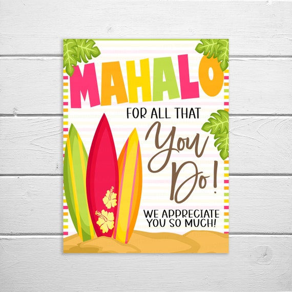 Mahalo Thank You Sign Printable Hawaiian Tropical Beach - Etsy