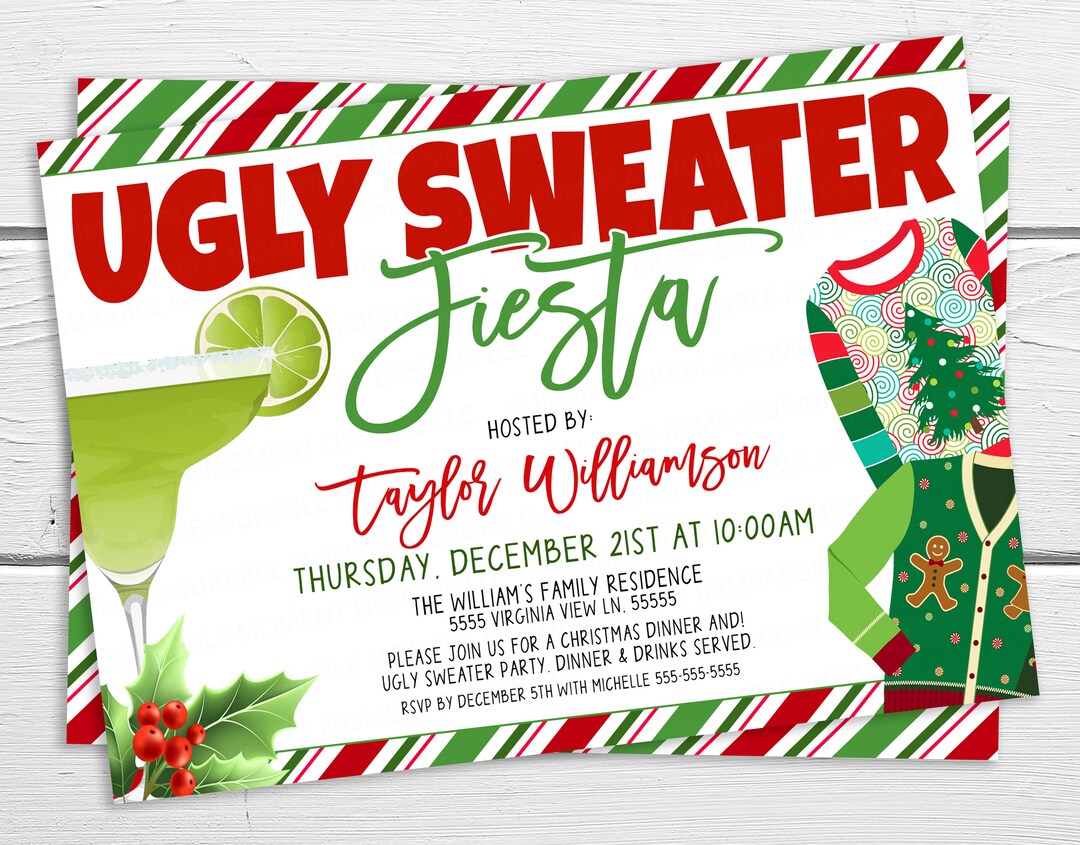 Christmas Ugly Sweater Fiesta Invitation, Margarita Mexican Holiday ...