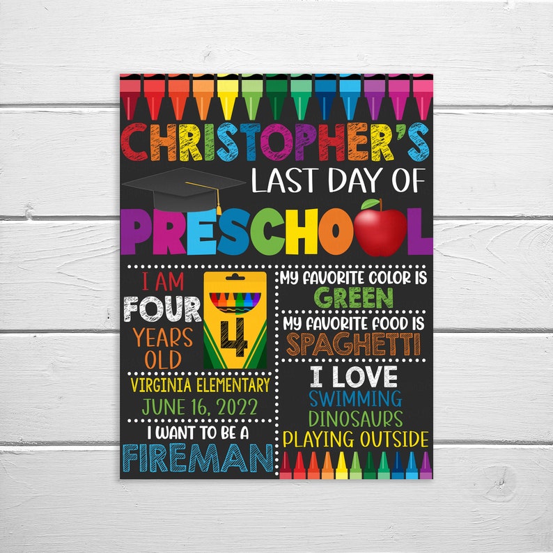 Editable Last Day of Preschool Sign Last Day of School Back - Etsy