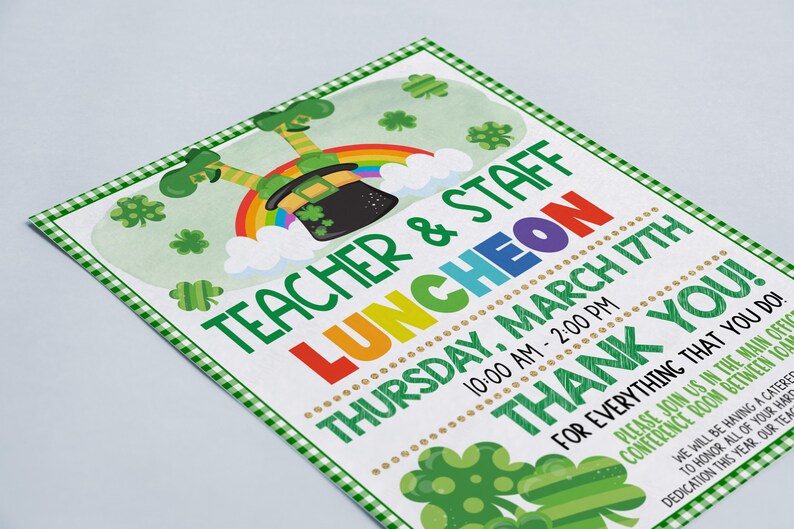 St. Patrick's Day Teacher Appreciation Luncheon Invitation, Teacher and ...