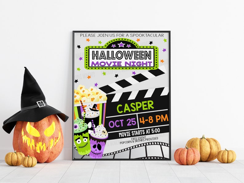 EDITABLE Halloween Movie Night Flyer Invitation Kids | Etsy