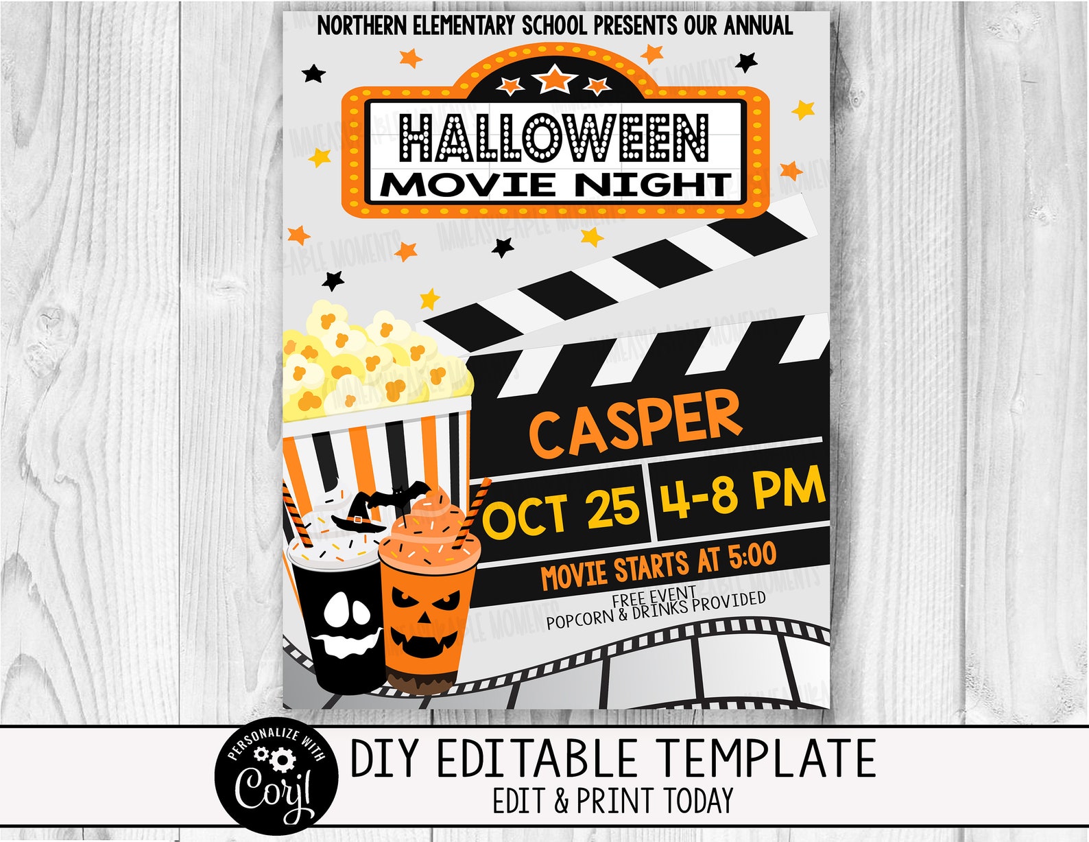 EDITABLE Halloween Movie Night Flyer Invitation Kids - Etsy