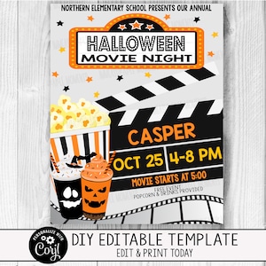 EDITABLE Halloween Movie Night Flyer Invitation Kids - Etsy