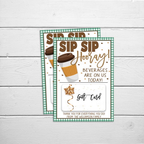 Coffee Caffeine Gift Card Holder, Editable Sip Sip Hooray Thank You ...