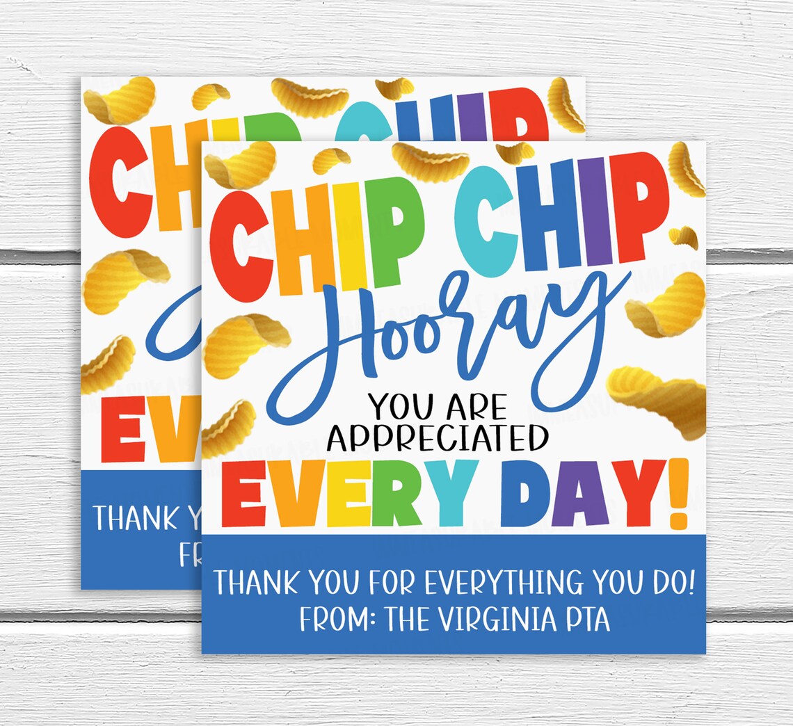 Chips Gift Tags, Chip Chip Hooray, Potato Chip Appreciation Label ...