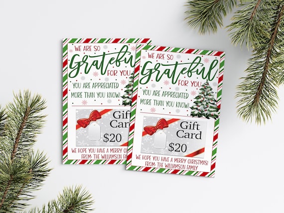 Holiday Thank You Gift Card Holder, Editable Thank You Employee Teacher ...