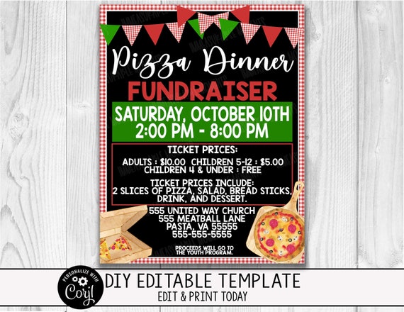 EDITABLE Pizza Dinner Fundraiser Flyer, Church School Business ...