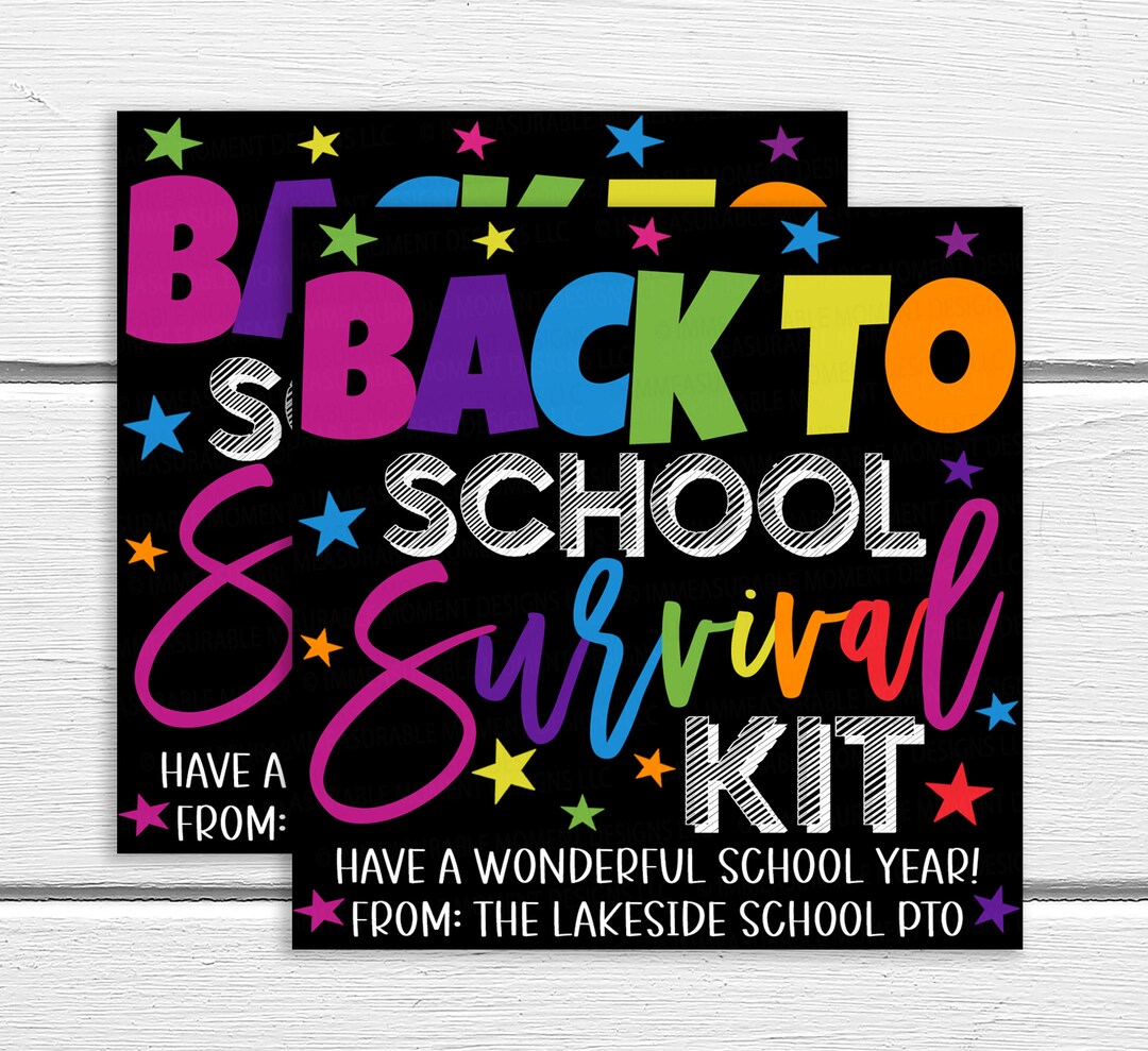 Back to School Survival Kit Gift Tag, Printable Editable Gift Bag Tag ...