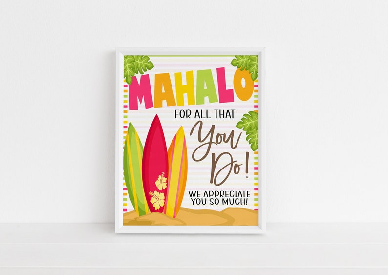 Mahalo Thank You Sign Printable Hawaiian Tropical Beach - Etsy