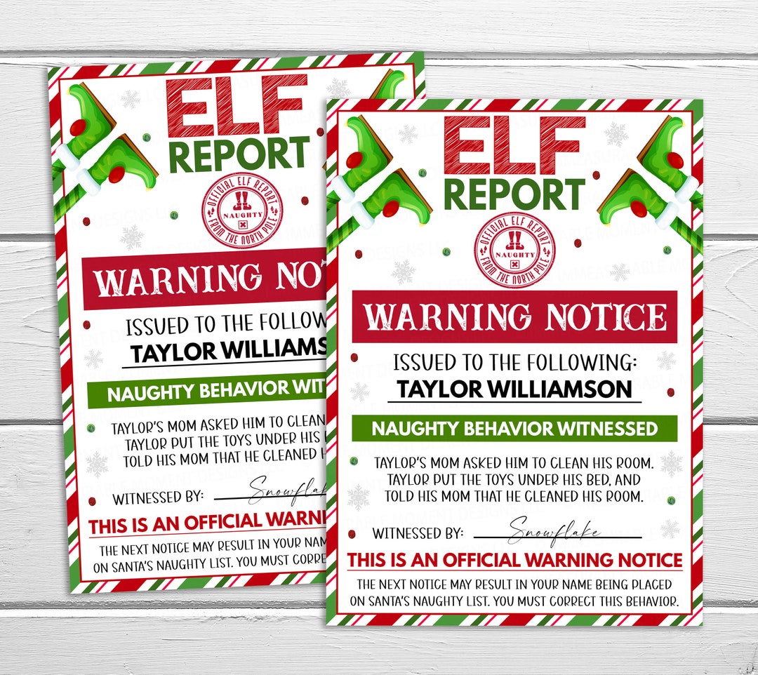 EDITABLE Elf Report, Elf Naughty Warning Letter, Editable Elf Letter ...