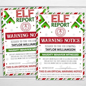 EDITABLE Elf Report, Elf Naughty Warning Letter, Editable Elf Letter ...