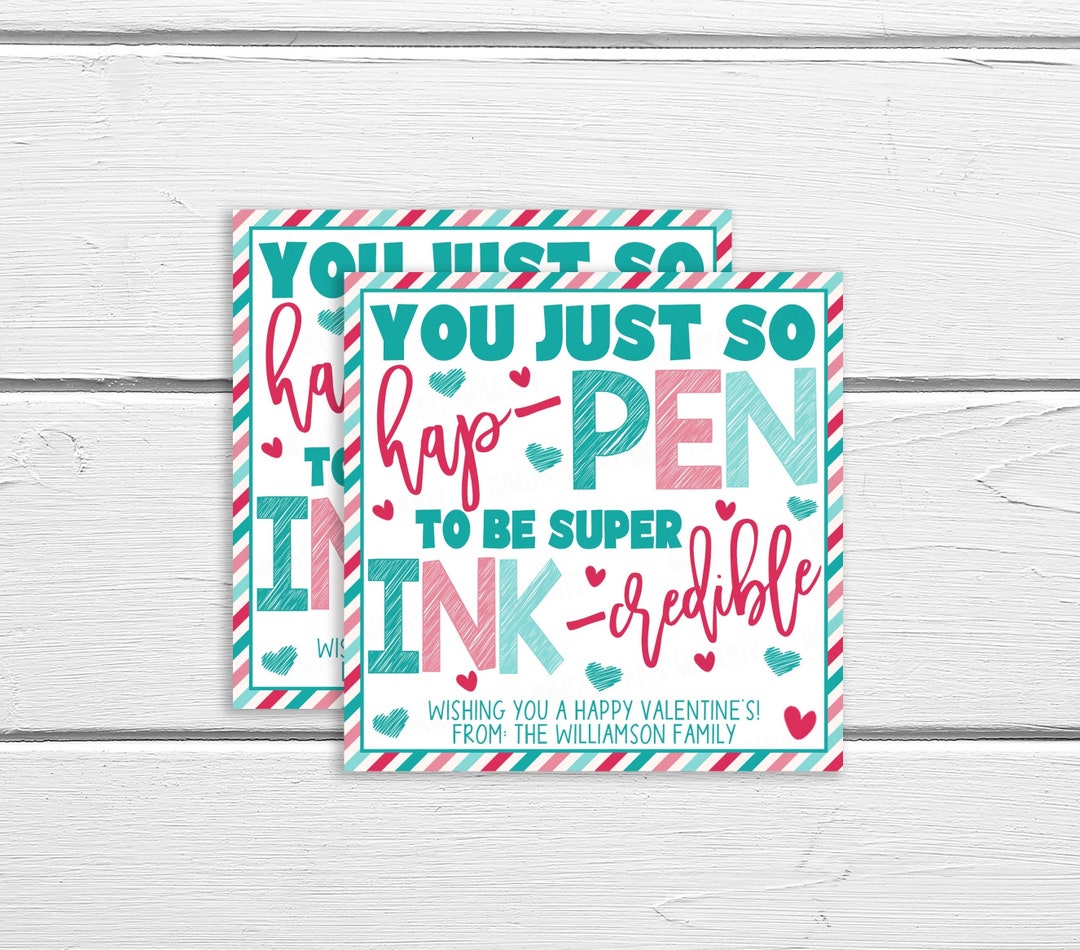 Valentine's Pen Thank You Tag, Editable Pen Appreciation Tag, Teacher ...