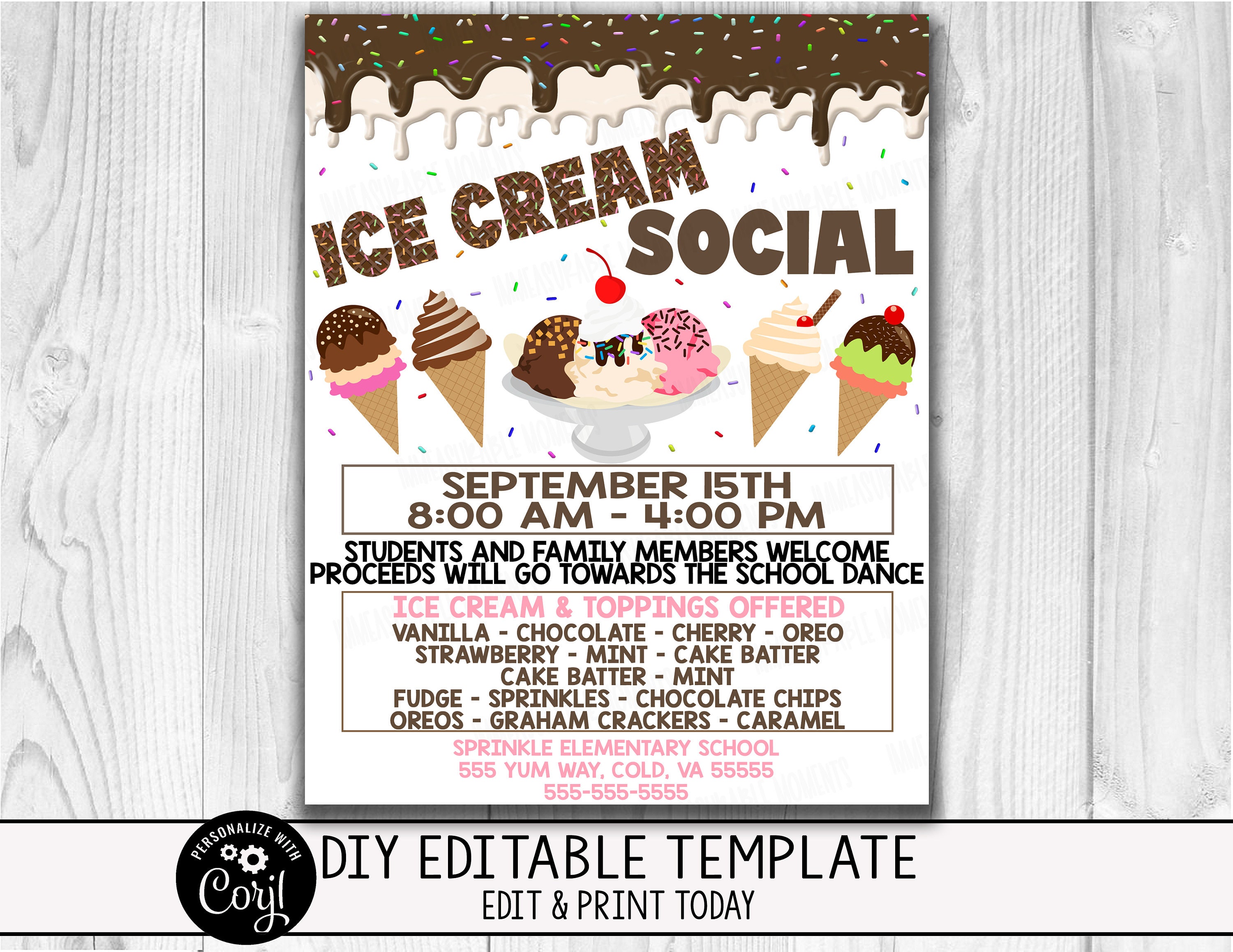 School Ice Cream Social Flyer