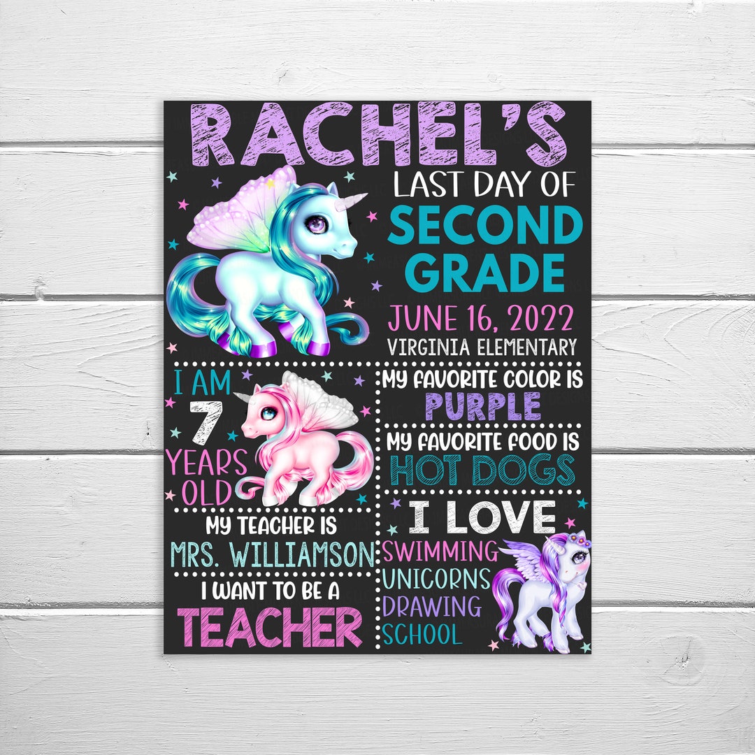 Editable Unicorn Last Day of School Sign, Any Age Grade, First Day of ...