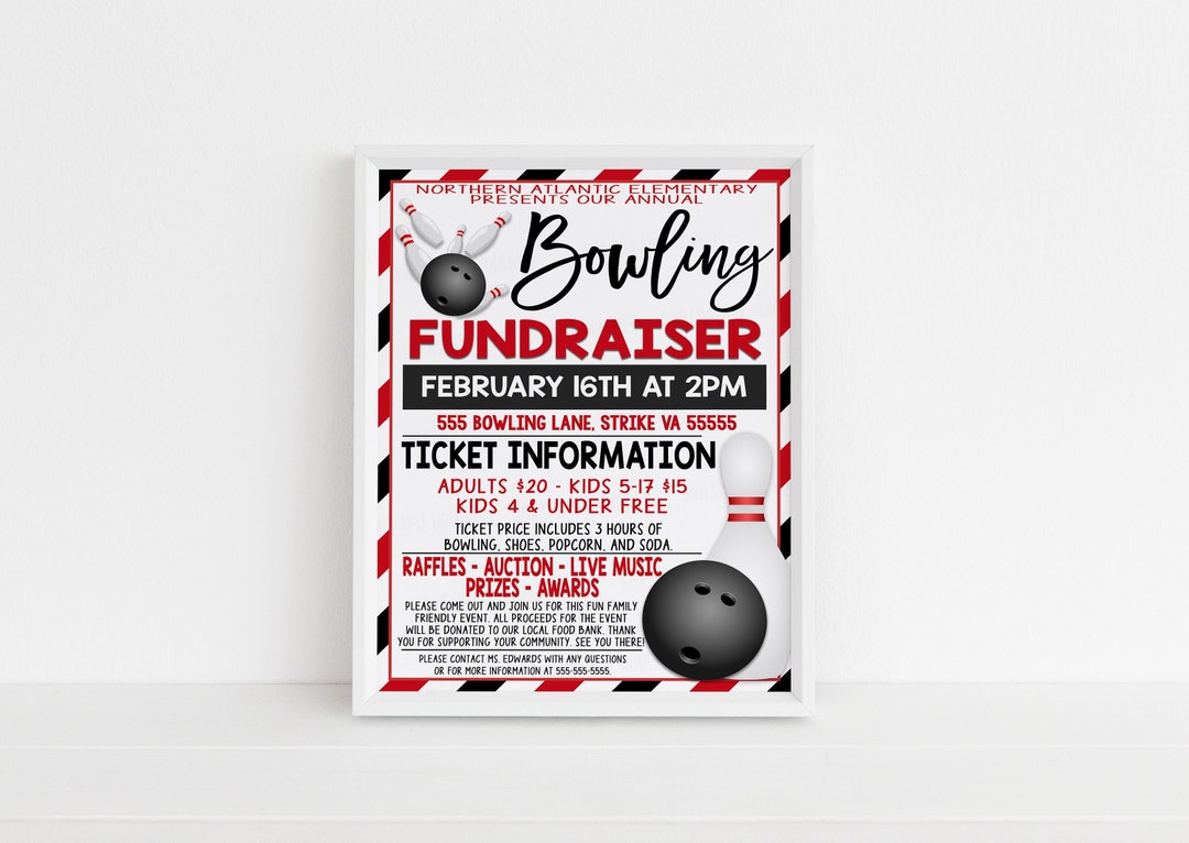 EDITABLE Bowling Fundraiser Flyer, Church School Business Fundraiser ...