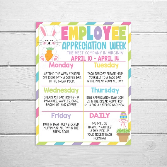 Easter Staff Appreciation Week Itinerary Employee Appreciation | Etsy