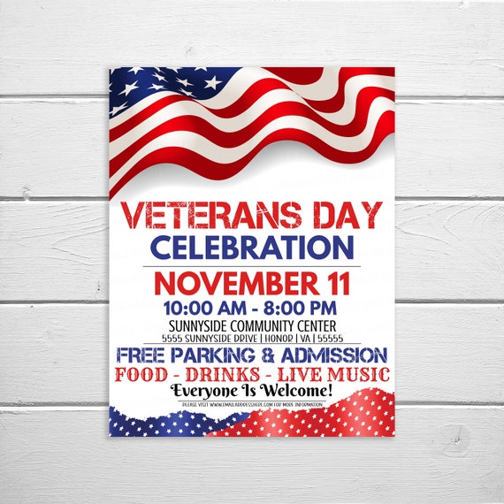 Veterans Day Flyer, Editable Printable School Neighborhood Community ...