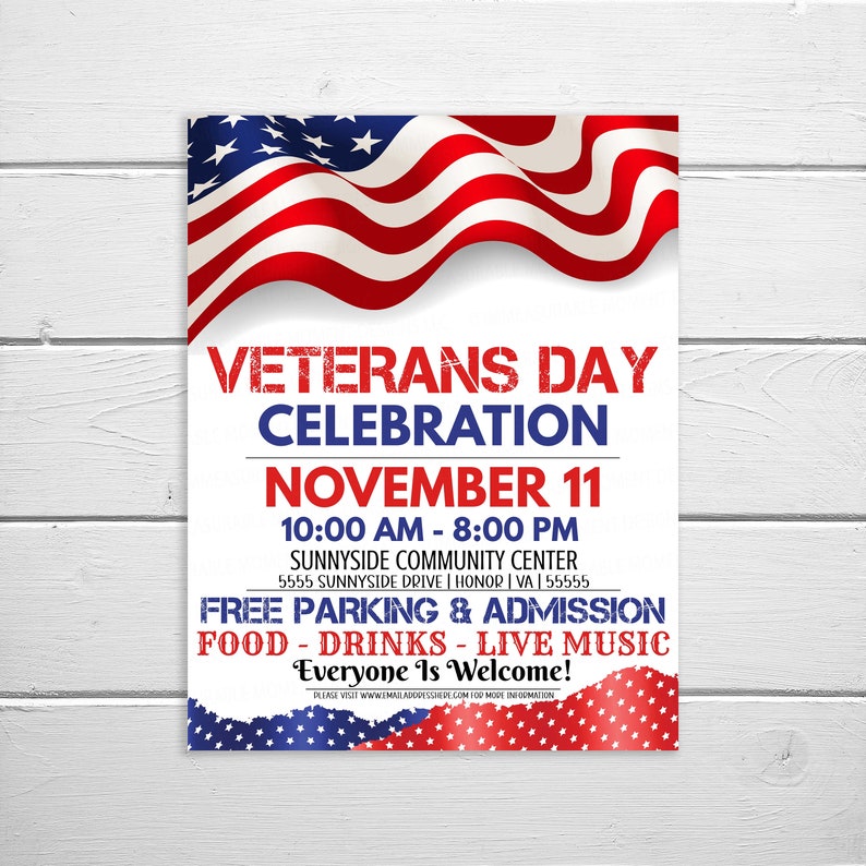 Veterans Day Flyer, Editable Printable School Neighborhood Community ...