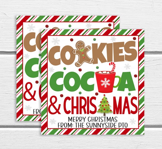 Christmas Cookie Cocoa Gift Tags, Cookie Caffeine, Appreciation Label ...